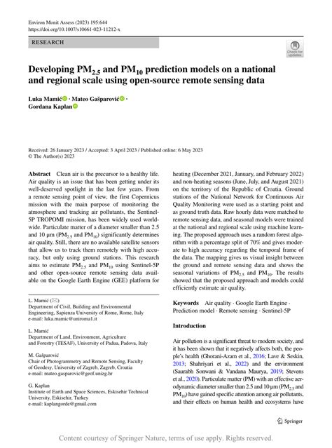 PDF Developing PM And PM Prediction Models On National And Regional Scale Using Open