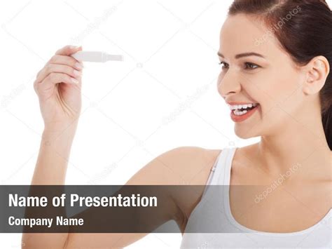 Holding Smiling Woman Pregnancy Test PowerPoint Template Holding Smiling Woman Pregnancy Test