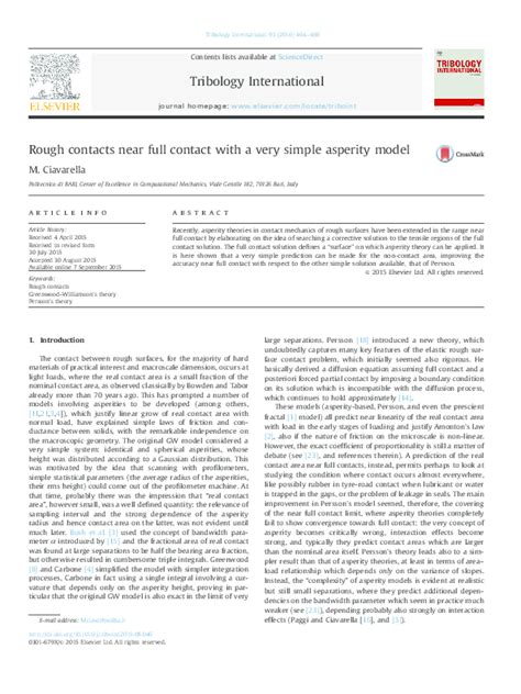 Pdf Rough Contacts Near Full Contact With A Very Simple Asperity Model Pdf