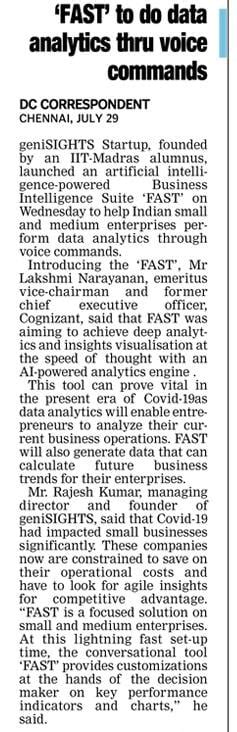 genisights our fast launch appeared on deccan chronicle tap on the