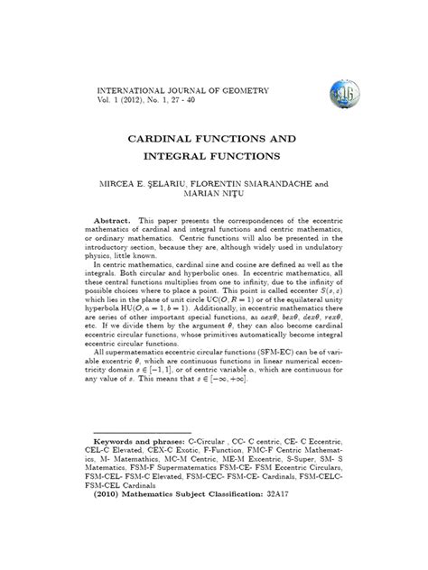 Cardinal Functions And Integral Function Pdf Function Mathematics Trigonometric Functions