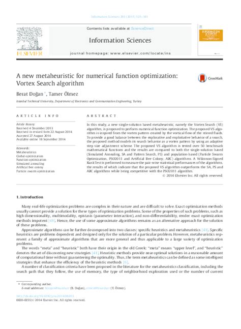 Pdf A New Metaheuristic For Numerical Function Optimization Vortex