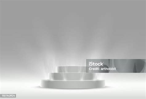 조명 무대 연단 회색 배경에 시상식을 위한 무대 연단 장면 벡터 일러스트 레이 션 Championship에 대한 스톡 벡터 아트