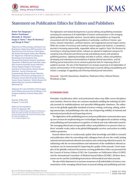 Pdf Statement On Publication Ethics For Editors And Publishers