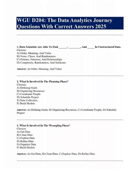 Wgu D204 The Data Analytics Journey Questions With Correct Answers 2025 Computer Science