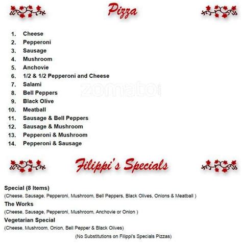 Menu At Filippis Pizza Grotto Little Italy Pizzeria San Diego