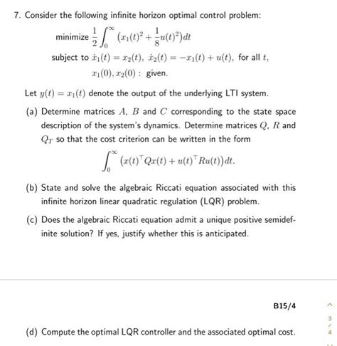 Solved 7 Consider The Following Infinite Horizon Optimal