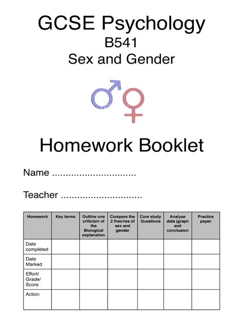 Fillable Online Sex And Gender Homework Booklet The Grange School And