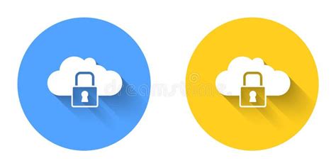 White Cloud Computing Lock Icon Isolated With Long Shadow Background Security Safety