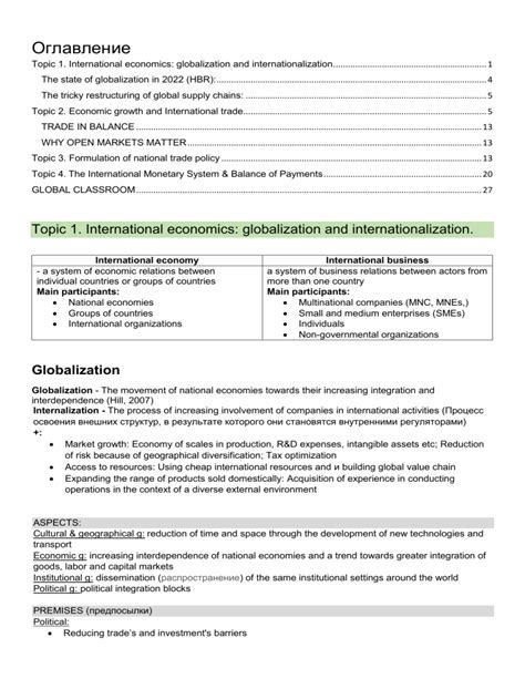 International Economics Globalization Course Material