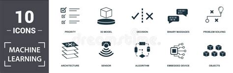 Machine Learning Icon Set Contain Filled Flat Sensor Algorithm 3d Model Priority