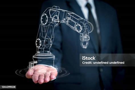 사업가의 손에 로봇의 팔을 묘사 라인 그래픽 미래에 인간을 위해 일할 로봇 Ai 개발 개념 기계류에 대한 스톡 사진 및 기타 이미지 Istock