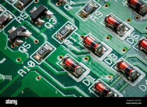 Details Of A Computer Electronic Circuit Board With Components
