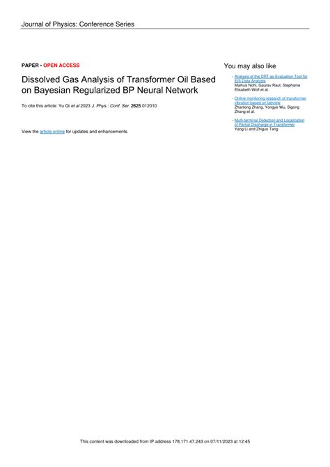 Pdf Dissolved Gas Analysis Of Transformer Oil Based On Bayesian Regularized Bp Neural Network
