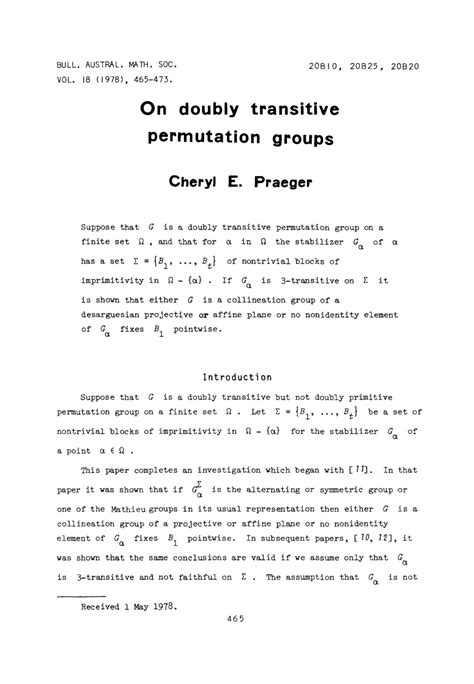 Pdf On Doubly Transitive Permutation Groups