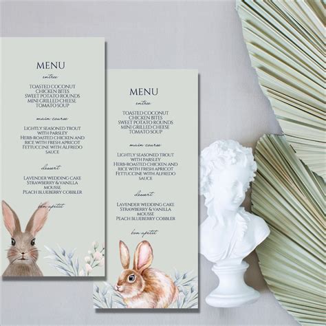 Self Edited Easter Food Menu Template Watercolor Bunny Rabbit Dinner