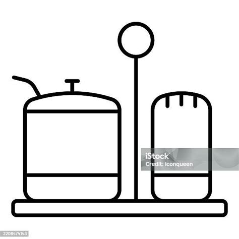 소금과 향신료 트레이 얇은 선 아이콘 요리 개념 벡터 그래픽입니다 흰색 배경에 소금과 후추 기호 스타일 모바일 또는 디자인 가루 설탕에 대한 스톡 벡터 아트 및 기타 이미지