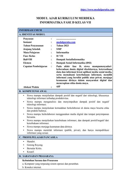 Modul Ajar Informatika Kelas X Smk Sma Ma Pdf