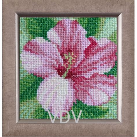 Готові КВ М 0081 Гібіскус вишита картина для вишивання муліне ДМС 10x10 см⏩ Купити товари