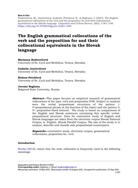 Pdf English Grammatical Collocations Of The Verb And The Preposition
