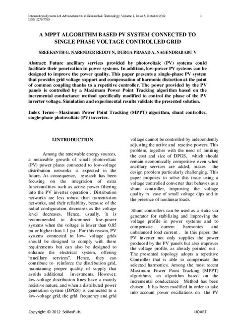 Pdf A Mppt Algorithm Based Pv System Connected To Single Phase Voltage Controlled Grid Libre 2