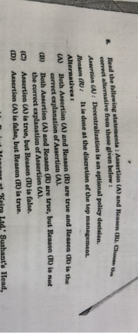 Read The Following Statements Assertion A And Reason T Choose The