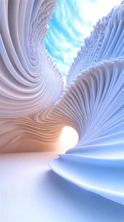 Futuristic Abstract Landscape With Flowing Wave Like Structures Under A Blue Sky Ai Stock