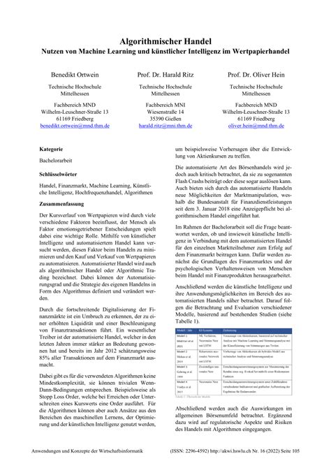 Pdf Algorithmischer Handel Nutzen Von Machine Learning Und Künstlicher Intelligenz Im