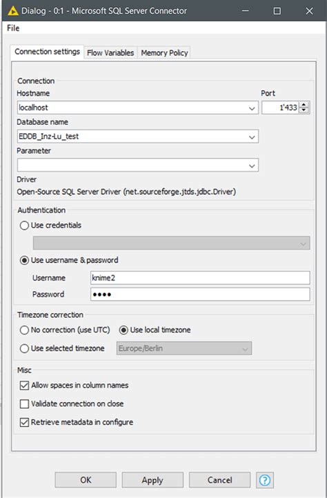 problem connection to local sql server 2017 installation knime