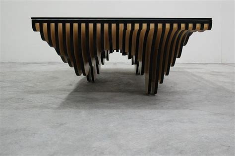 Modern Parametric Stacked Plywood Dune Wave Coffee Table Bronze