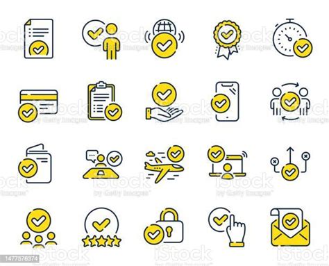 선 아이콘을 승인합니다 인터뷰 수락 된 문서 올바른 선택 품질 검사 보호 체크리스트 벡터 검증에 대한 스톡 벡터 아트 및 기타