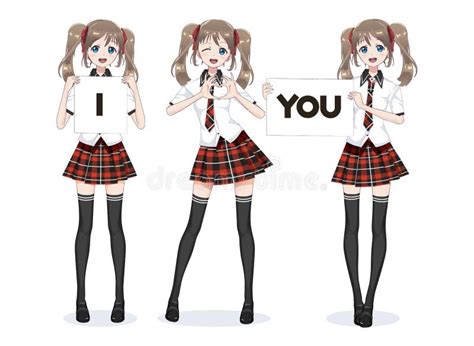 Девушка Manga аниме В нижнем белье шнурка бюстгальтер рубашка обучает Иллюстрация вектора