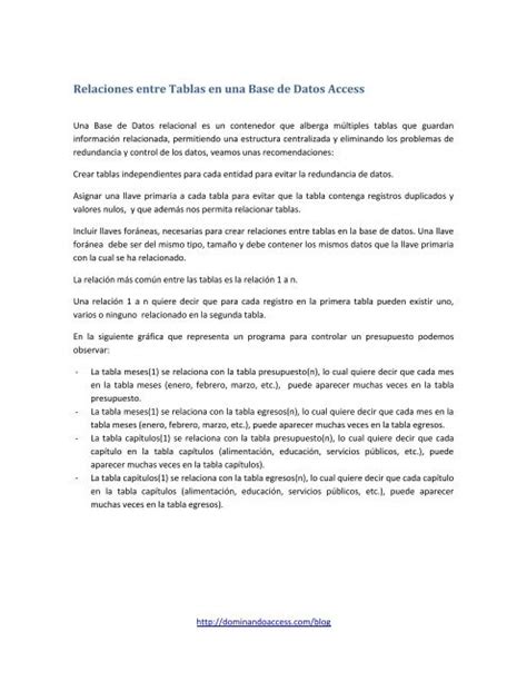 Relaciones Entre Tablas En Una Base De Datos Access