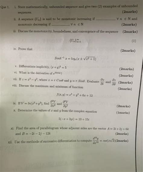 Solved Que 1 I State Mathematically Unbounded Sequence