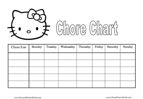 Chore Chart With Hello Kitty Chore Chart Free Printable Chore Charts Chore Chart Template