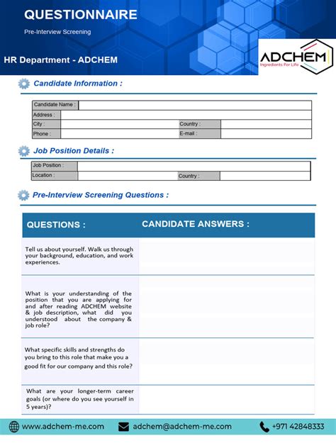 Pre Interview Screening Questionnaire Adchem Pdf