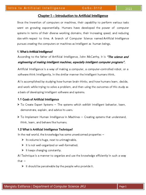 Ai Handout For Cs By Mengistu E Mod Pdf Artificial Intelligence