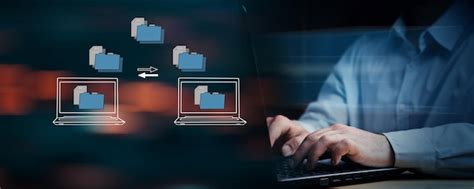 premium photo transferring files between laptops on a virtual screen