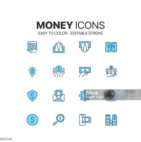 돈 아이콘은 색칠하기 쉬운 설정 금융 및 돈 기호 비즈니스 금융 및 돈 클립 아트 기호 세트 비즈니스에 대한 스톡 벡터 아트 및 기타 이미지 Istock