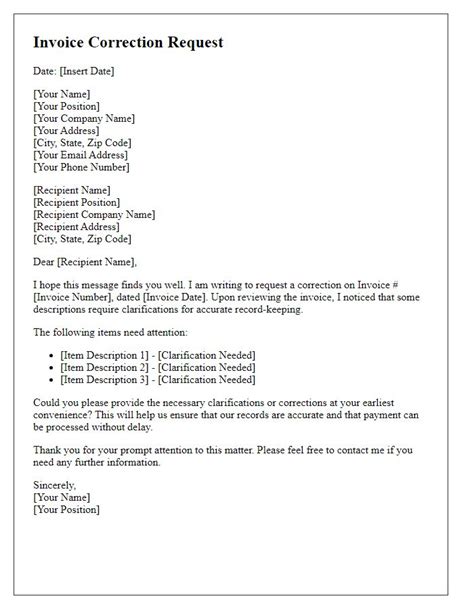 Letter Template For Invoice Correction Request Free Samples In Pdf Letterin