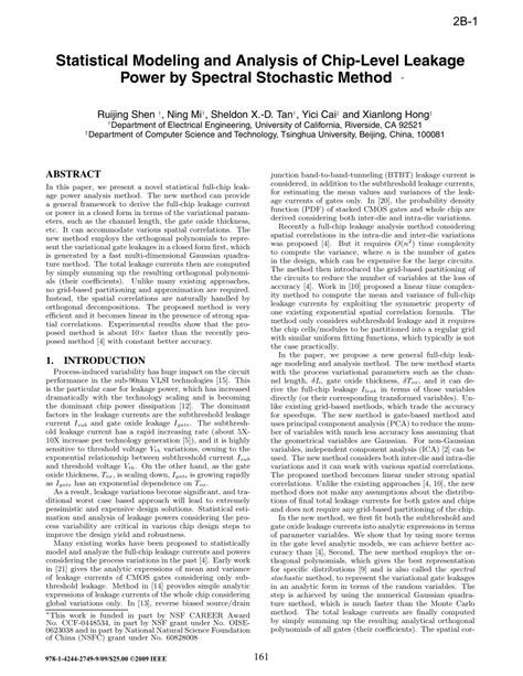 Pdf Statistical Modeling And Analysis Of Chip Level Leakage Power By Spectral Stochastic Method
