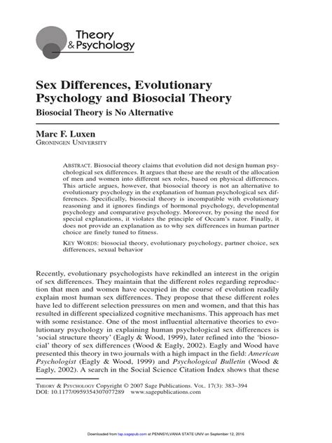 Sex Differences Evolutionary Psychology And Biosocial Theory Pdf