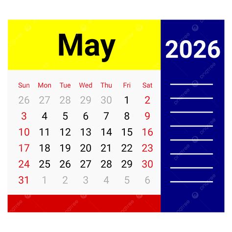 Calendario Mayo 2026 Vector Png Dibujos Calendario Mayo 2026
