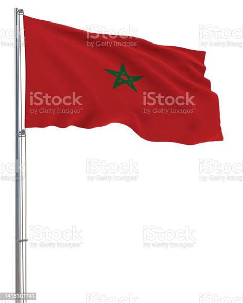 바람에 흔들리는 모로코 국기 흰색 배경 사실적인 3d 렌더링 모로코 국기에 대한 스톡 사진 및 기타 이미지 모로코 국기
