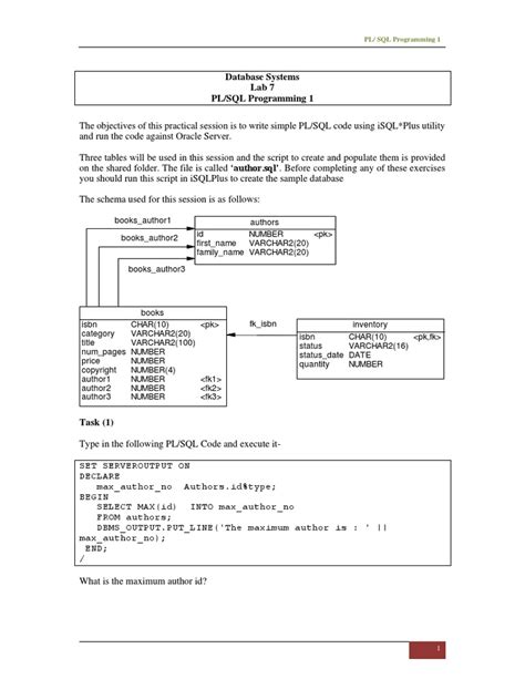 database systems lab 7 pl sql programming 1 pdf pl sql databases