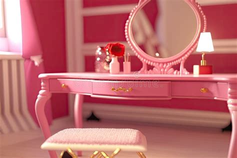 Pink Toy Dressing Table Plastic Furniture For Dolls Miniature Interior For Girls Games Cute