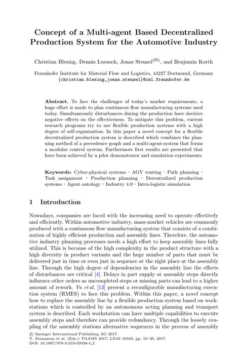 PDF Concept Of A Multi Agent Based Decentralized Production System For The Automotive Industry