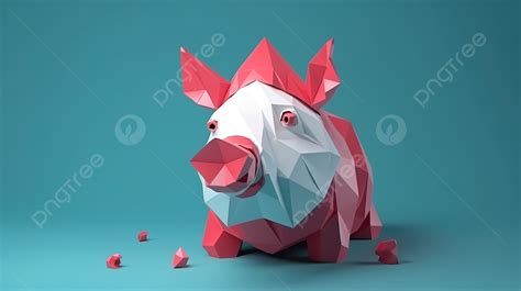 Vray 트레이싱 스타일로 3d 렌더링 디자인 산타 모자를 쓴 낮은 폴리 돼지의 종이 예술과 공예 스타일 고화질 사진 사진 배경 일러스트 및 사진 무료 다운로드