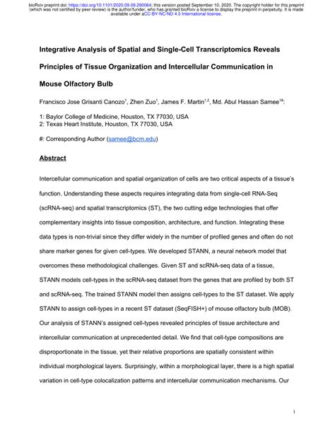 Pdf Integrative Analysis Of Spatial And Single Cell Transcriptomics