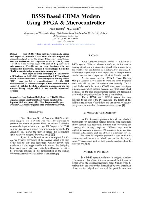 Pdf Dsss Based Cdma Modem Using Fpga And Microcontroller